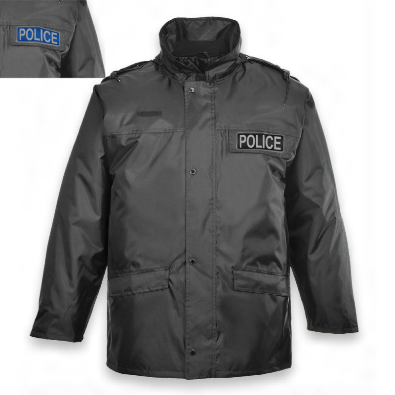 Black Waterproof Police Jacket with epaulettes - Police Supplies